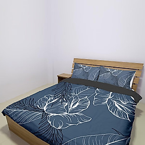 gearider Blue Tropical Leaves Printed Bedroom Decor, 3-Piece Hawaiian Style Duvet Cover Set with 2 Pillowcase, for All Seasons - Size King