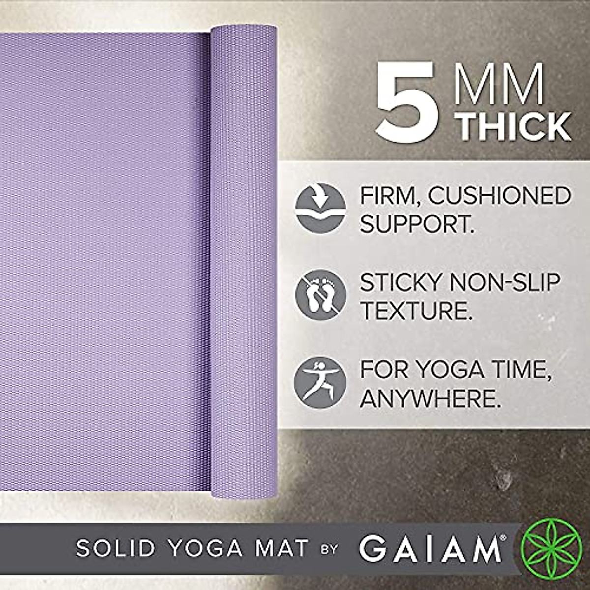 Gaiam Reversible Yoga Mat - Premium 5mm Thick Exercise & Fitness Mat for Yoga, Pilates & Floor Workouts (68" x 23.5" x 5mm)