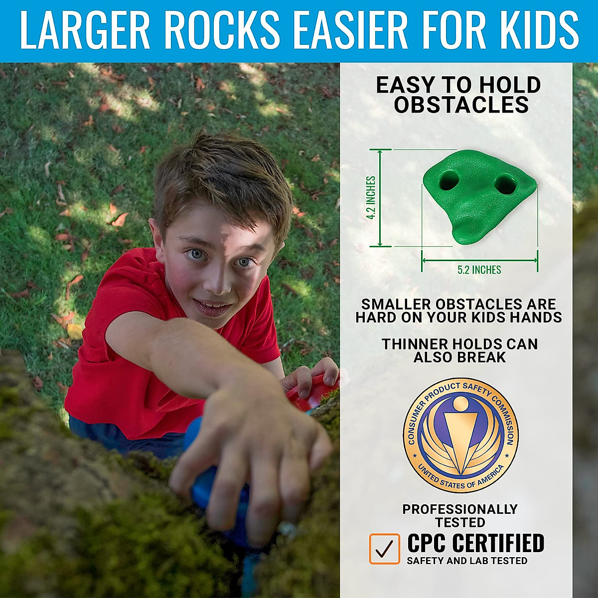 Ninja Tree Climbing Kit – 16 Large Rock Climbing Holds & 8 Ratchets, Quick 10-Minute Setup, Durable, Textured Grips, Safe for Kids 5-12, Supports Up to 250lbs, Portable Carrying Bag, Backyard Fun