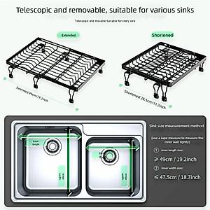 Extra Large Black Expandable Roll Up Dish Drying Rack,Over The Sink Kitchen Rolling up Dish Drainer in Sink, for Kitchen Sink Counter，Foldable Sink Cover with Removable Utensil Holder(13.6"-25.1")