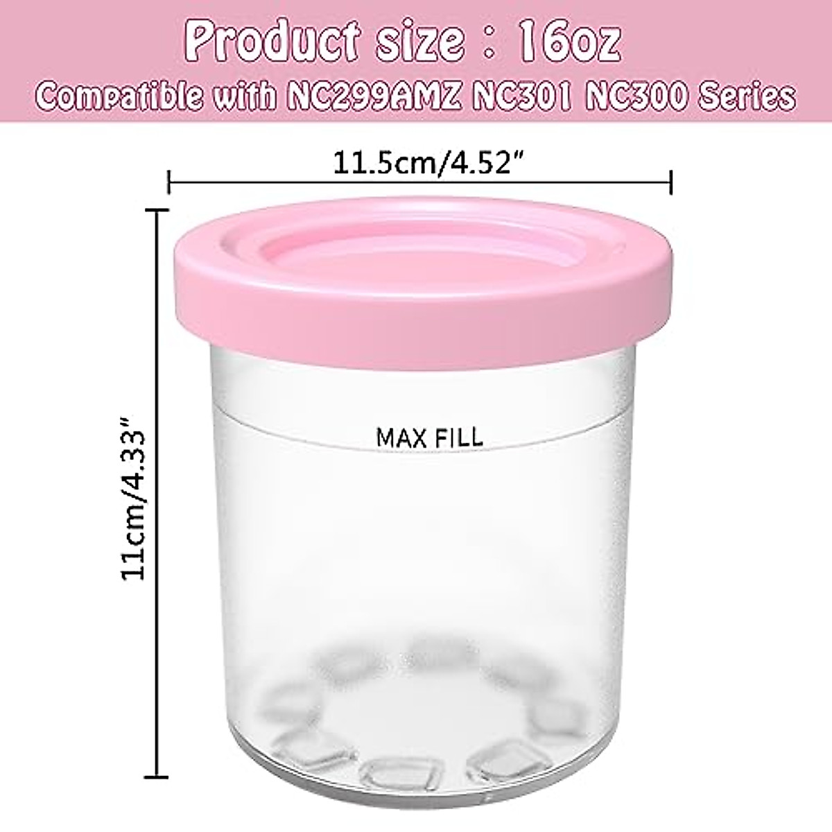 Aooba Extras Containers 16oz, Replacement for Ninja Creami Pints And Lids, Compatible with NC299AMZ NC301 NC300 Series, BPA Free & Dishwasher Safe Leak Proof (Pink/Blue)