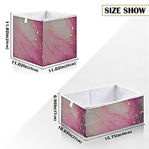 Vnurnrn Cube Storage Bins (Pink Silver), Collapsible Storage Box with Support Board, Foldable Fabric Baskets for Shelf Closet Cabinet 11.02×11.02×11.02 in