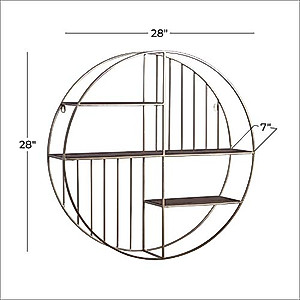 Deco 79 Metal Round 3 Shelf Wall Shelf, 28" x 7" x 28", Gold