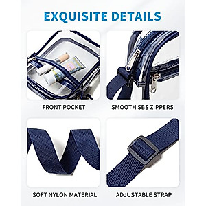 Vorspack Clear Bag Stadium Approved - PVC Clear Purse Clear Crossbody Bag with Front Pocket for Concerts Sports Festivals - Navy Blue