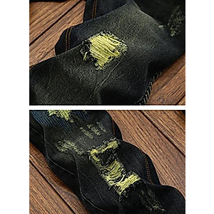 WEEN CHARM Mens Distressed Ripped Biker Slim Fit Straight Destroyed Wash Jeans Moto Denim Pants Black