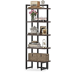 Tribesigns Corner Shelf, 5 Tier Wide Industrial Wood Wall Corner Bookshelves, Corner Storage Rack Shelves Display Plant Flower Stand Ladder Bookcase for Home Office Kitchen Bedroom