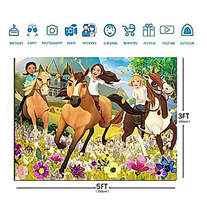 Spirit Riding Party Boys or Girl Birthday Party Photo Backdrops Spirit Horse Theme Photography Backdrops 5x3ft Dessert Cake Table Decor Supplies Kids Studio Video Shooting Props