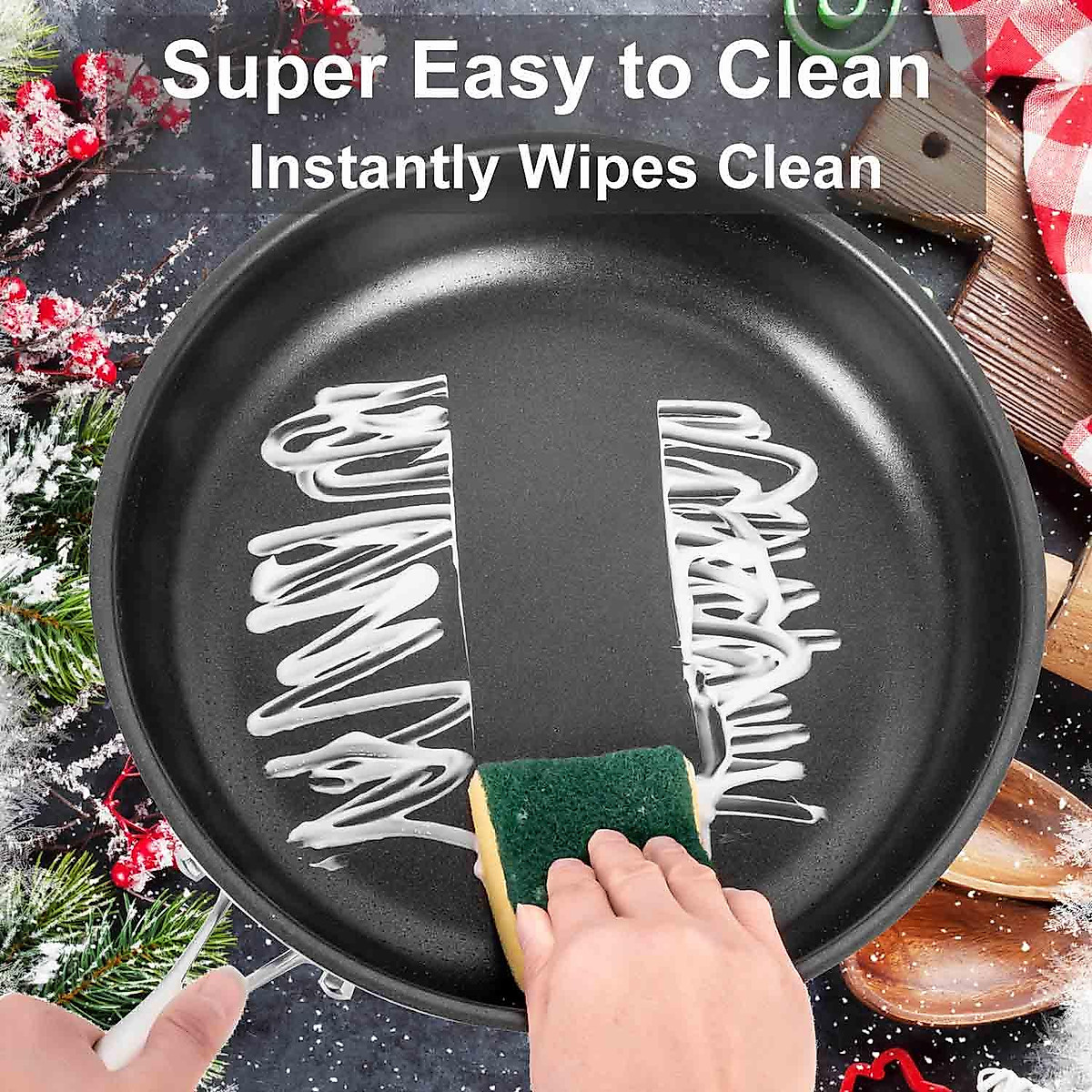 AUDANNE Nonstick Frying Pan with Lid, 10 inch Non Stick Stainless Steel Skillet with Handle - PFOA Free, Oven Safe Non-stick Teflon Coating Induction Cooking Fry Pans, Black 10"