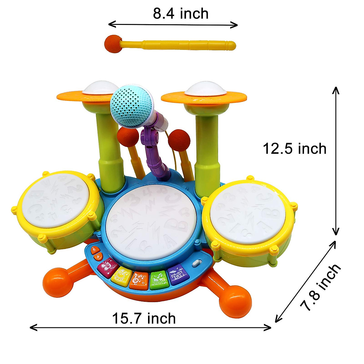 Drum Set for Kids with 2 Drum Sticks and Microphone, Musical Toys Gift for Toddlers… (Green)