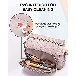 BAGSMART Travel Makeup Bag, Cosmetic Bag Make Up Organizer Case,Large Wide-open Pouch for Women Purse for Toiletries Accessories Brushes Pink