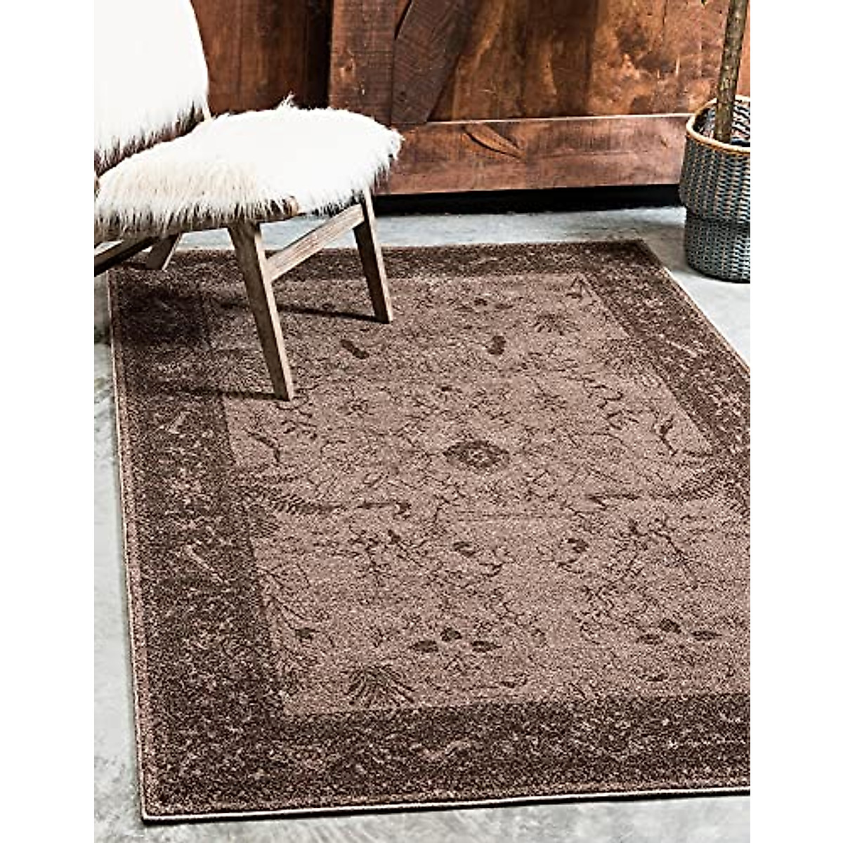 Unique Loom La Jolla Collection Farmhouse, Contemporary, Botanical, Traditional, Vintage Area Rug, 9 x 12 ft, Light Brown/Dark Brown