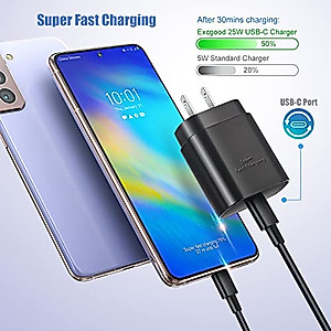 Excgood Super Fast Type C Charger Kit 25W USB C Charger with 2 Type C to C Cable (6ft+1.5ft) Compatible with Samsung Galaxy S23/S22 Ultra/S21 FE 5G/S20,Note 10+/20,A71/A53/A23,Z Flip4 Z Fold4, Tab S8+