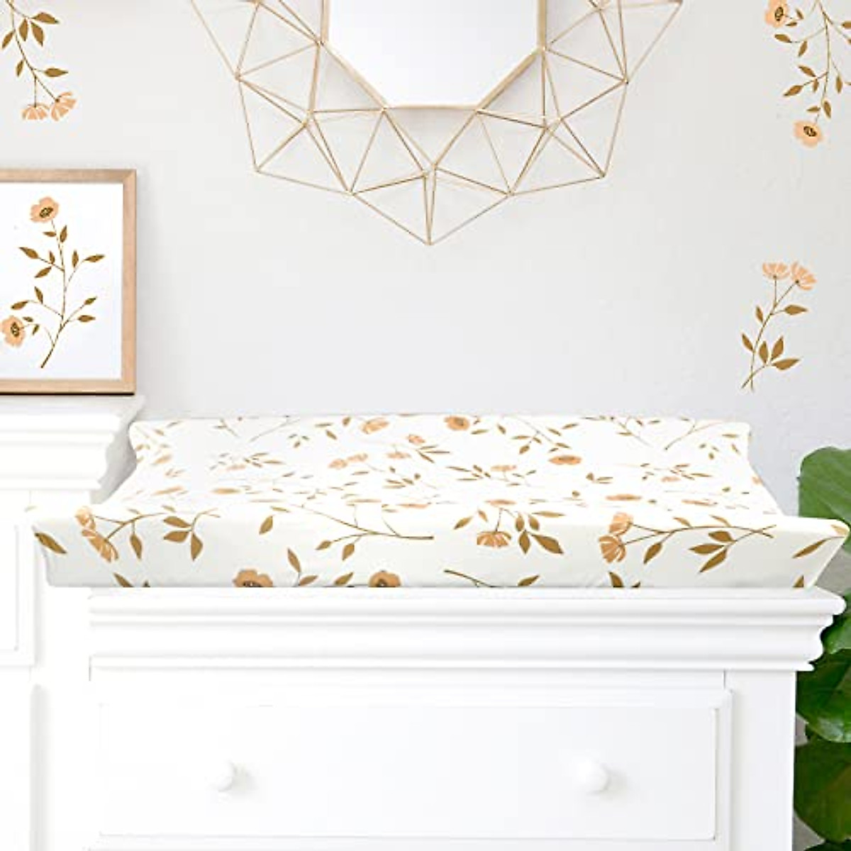 Changing Pad Cover, 2 Pack Changing Table Cover for Baby Boys Girls, Jersey Knit Soft Diaper Changing Pad Cover, Changing Table Sheets, Retro Brown Flower