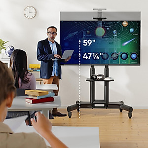 ONKRON Mobile TV Stand with Wheels Rolling TV Stand for 40-70 Inch LED LCD Flat or Curved Screen TVs up to 100 lbs - Height Adjustable TV Cart with Shelves - Portable TV Stand (TS1551) Black