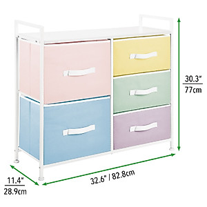 mDesign 30.3" High Steel Frame/Wood Top Storage Dresser Furniture, 5 Fabric Drawers, Tall Bureau Organizer for Baby, Kid, Teen Bedroom, Nursery, Playroom, Dorm, Jane Collection, Bright Multi/White