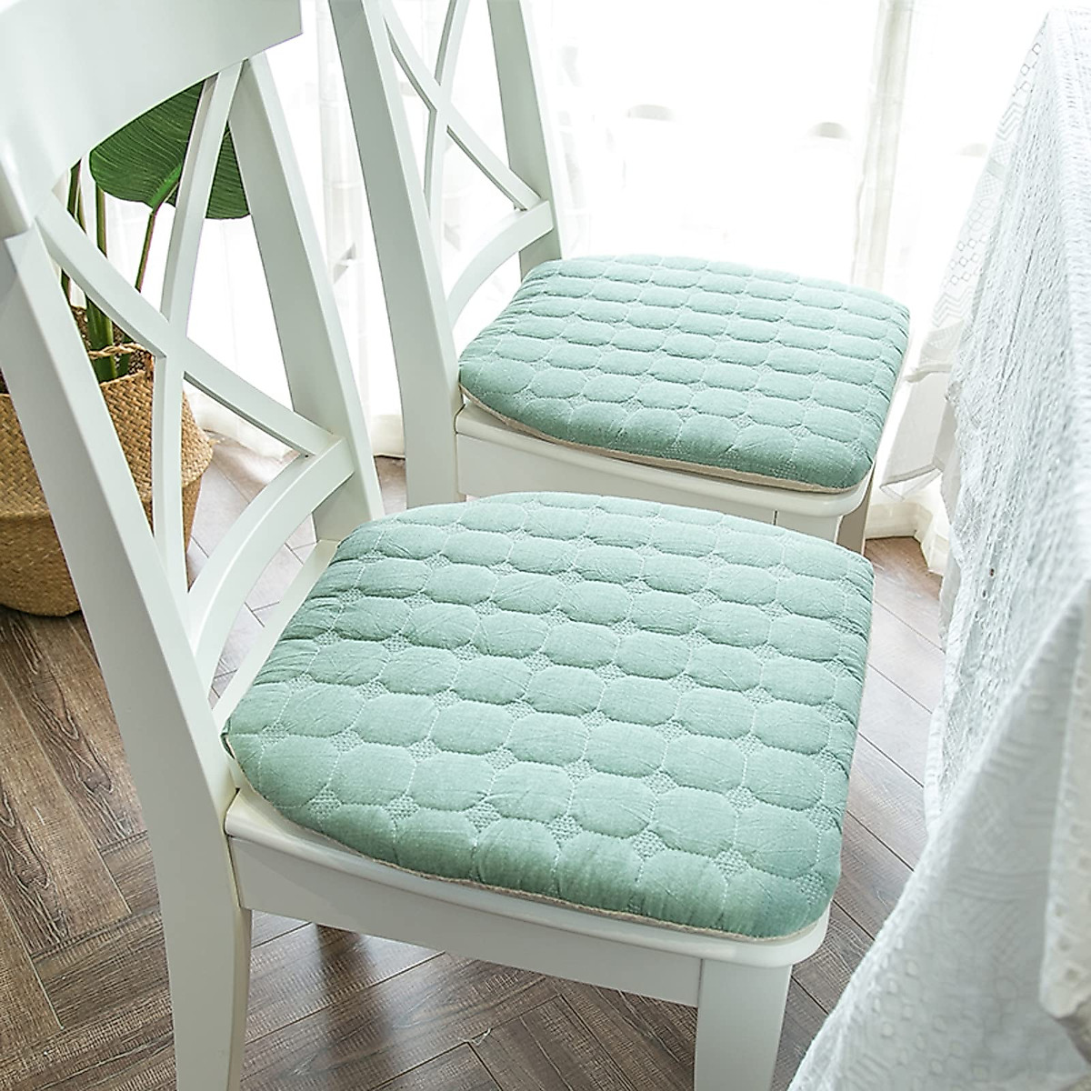 Happiness Decoration 2 Pack Chair Pad Seat Cushion Soft Non Slip Washable Dining Room Chair Pads with Ties Comfort and Softness Machine Washable U Shape Chair Pads,17' ' x 15.7' ' (Green (2PACK))