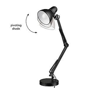 Globe Electric 5698601 28" Heavy Base Top Moving Spring Balanced Swing Arm Desk Lamp, Black, On/Off Rotary Switch on Shade, Home Office Accessories, Lamp for Bedroom, Home Décor, Home Improvement
