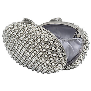 Rhodium Plated Clutch Purse Made With Swarovski Elements Crystals And Pearls