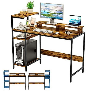 Computer Desk, Gaming Desk, 47” Home Office Small Desk with Monitor Stand for Home Office Workstation, Rustic Writing Desk for 2 Monitors, Adjustable Storage Space, Modern Design Corner Table.
