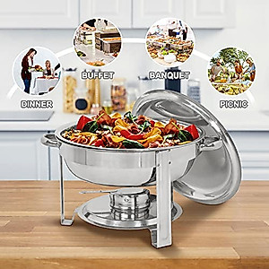 SUPER DEAL Upgraded 5 Qt Full Size Stainless Steel Chafing Dish Round Chafer Buffet Catering Warmer Set w/Food and Water Pan, Lid, Solid Stand and Fuel Holder