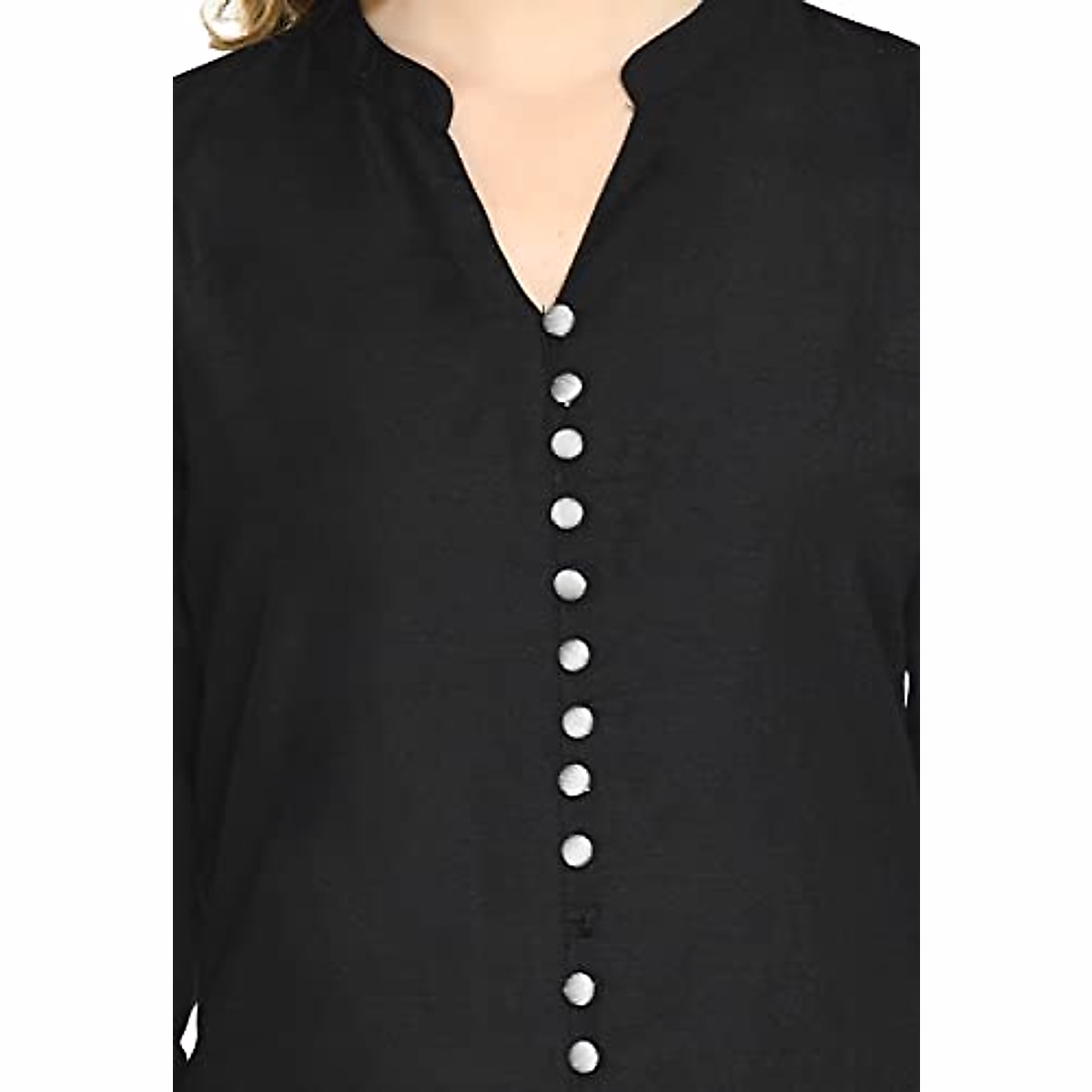 Lagi Women A-Line Solid Front Slit Poly Silk kurta Kurti. (Black, S)