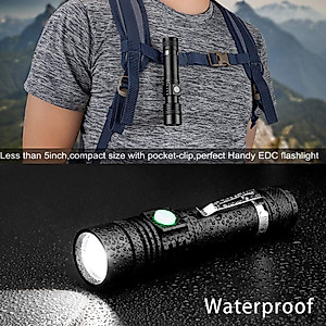 LED Tactical Flashlight Rechargeable, IPX6 Waterproof Flashlight, 2000lm, Super Bright LED, Zoomable, Pocket-Size Small LED Flashlight for Hiking, Camping, Emergency