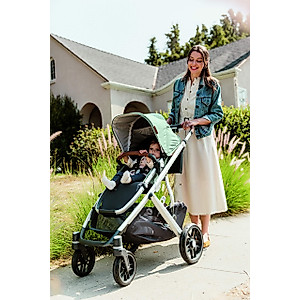 UPPAbaby Vista V2 Stroller - Jordan (Charcoal Melange/Silver/Black Leather) + Leather Handlebar Covers for Vista, V2 - Saddle + Leather Bumper bar Cover for Vista, V2, Cruz, V2 - Saddle