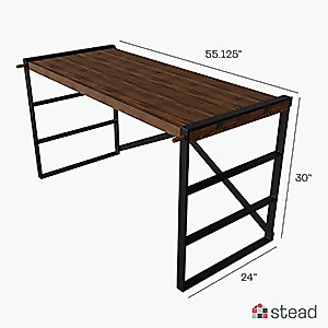Stead Industrial Computer Desk 2023 Collection - 55” Wooden Desk - Great for Offices, Living Rooms, and Bedrooms - Modern Home Decor - Office Furniture (Walnut)