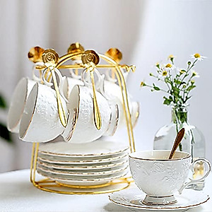 YY YEARCHY Coffee Cup Stand Holder Display Stand Mug Tea Rack Cup and Saucer Countertop Storage Organizer Dryer Hook Decoration (8.5"x 6.7"x 5.9", Gold)