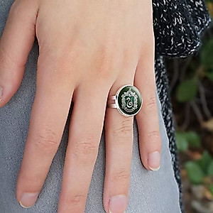 GRAPHICS & MORE Harry Potter Slytherin Painted Crest Silver Plated Adjustable Novelty Ring