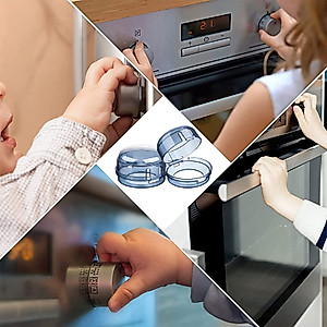 Zariocy 5 Pack Safety Stove Knob Covers, Black Clear Upgraded Unlock Safety Guards for Kitchen Gas and Oven, Stove Guard with Extra Adhesives, Large Universal Design to Protect Kitchen Security