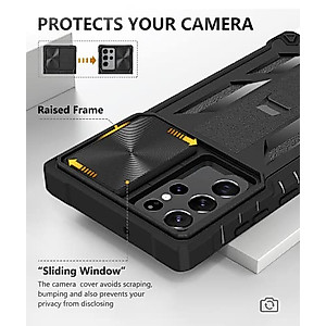 Case for Samsung Galaxy S22 Ultra 5G: Military Grade Drop Proof Rugged Protective Phone Cover with Built-in Kickstand & Slide |Shockproof Bumper Protection Textured Matte 6.8 Inch-Black