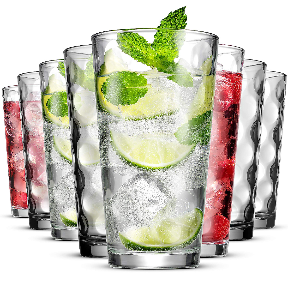 Lumientti Highball Glasses Set of 10-17oz | Durable & Attractive Highball Drinking Glasses With Heavy Base- Lead-Free Tall Bar Glass Set for Water, Juice, Wine, Beer & Cocktail - Dishwasher Safe