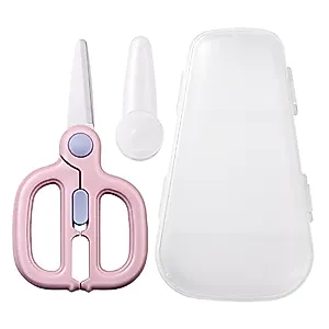 Artenny Baby Food Scissors Kids with Case Travel, Ceramic Kitchen Scissors for Food with Safety Lock, Baby Food Cutter, BPA Free (A)