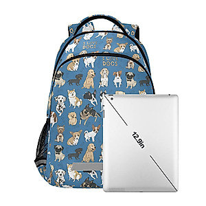 Dogs Backpack for Boys Girls Bookbag with Chest Strap for Students Elementary School Laptop Daypack Rucksack for Teens Travel