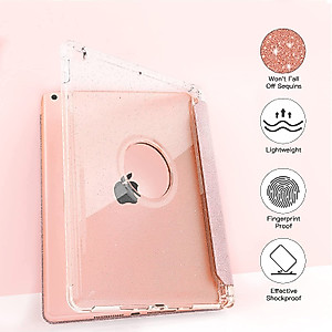 Sevrok Case for iPad 9th Generation/iPad 8th Generation/iPad 7th Generation (10.2 Inch, 2021/2020/2019 Model) - Slim Folio Smart Glitter Sparkly Shiny Clear Shockproof Protective Cover