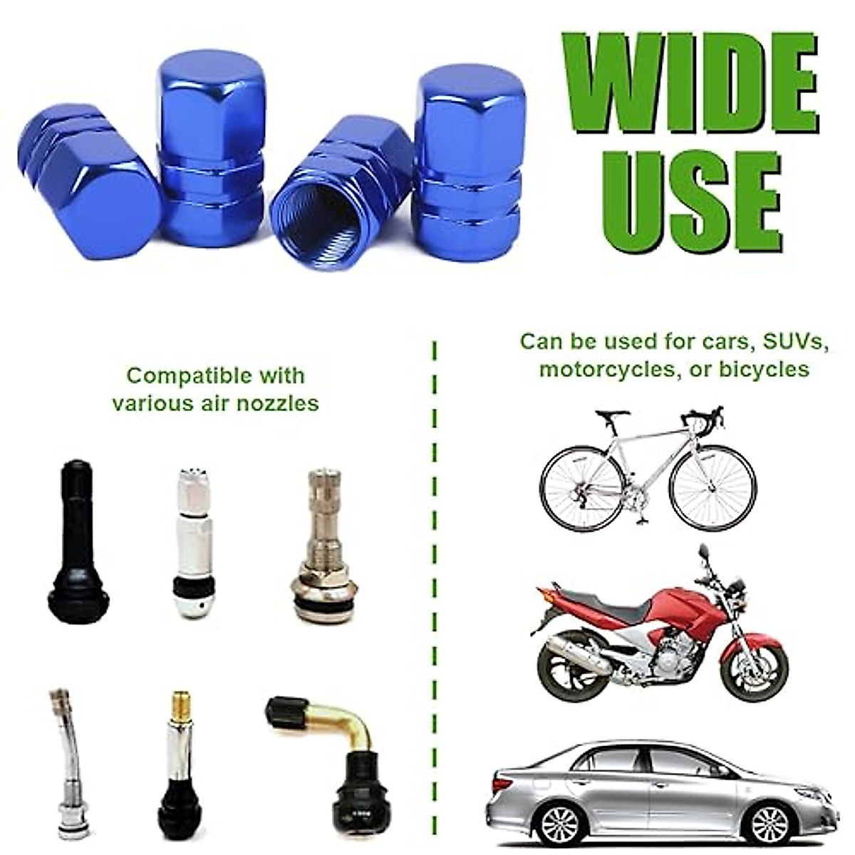 WSSROGY 20 Pcs Anodized Aluminum Car Tire Valve Stem Caps Cover Universal for Cars SUVs Trucks Motorcycles Bikes (Blue)