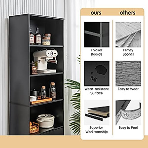 JIMUOO 74’’ Tall Bookshelf with Drawers, 4 Shelf Bookcase with Storage Cabinet, 4 Tier Wooden Book Display Shelf Storage Organizer for Bedroom Office Home Living Room