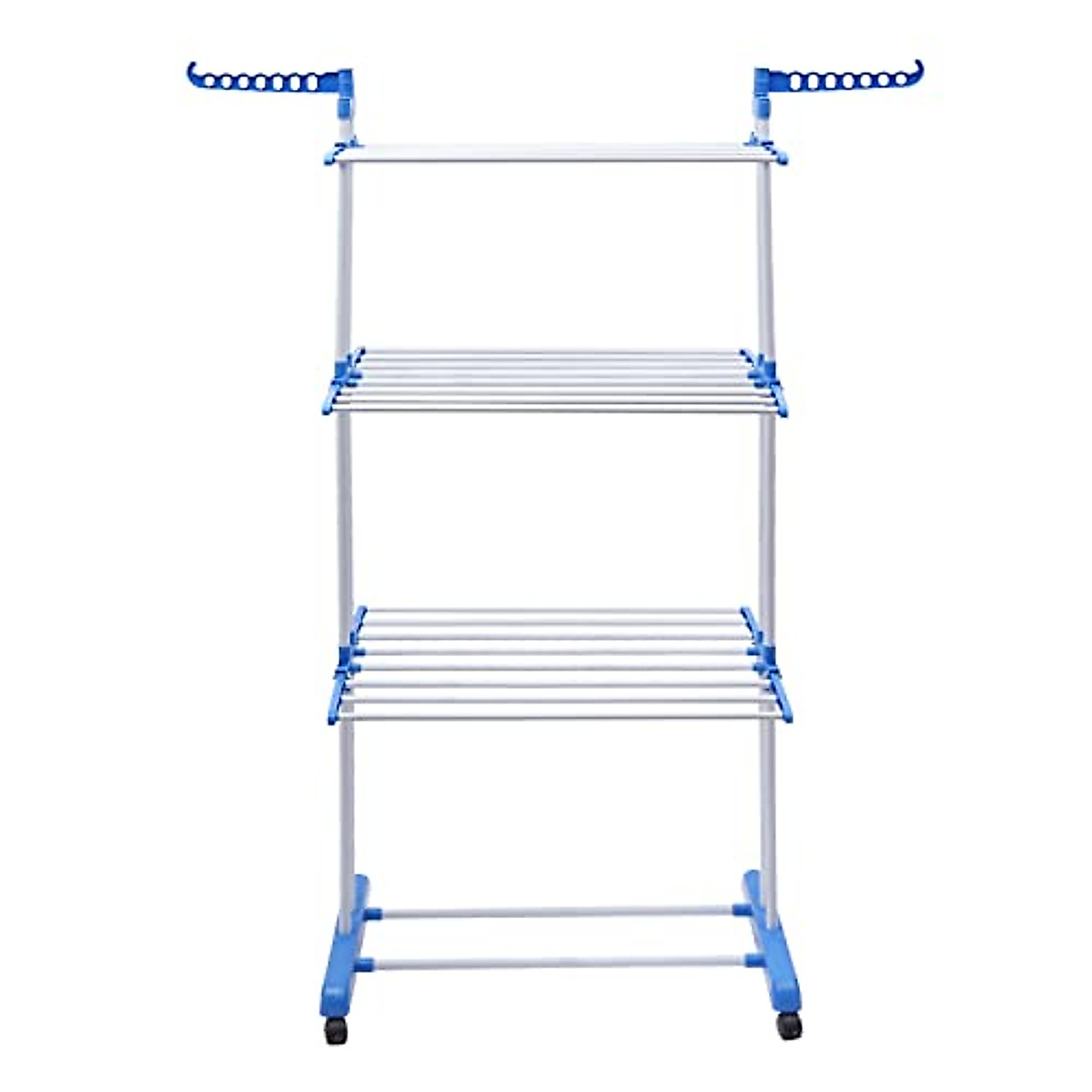 DOONARCES 4-Tier Gray Foldable Clothes Drying Rack Rolling Dryer Hanger Stand Outdoor Washing Line Clothes Dryer Storage Rack with 6 Retractable Trays&2 Side Wings, Bedroom Balcony Use (Blue)