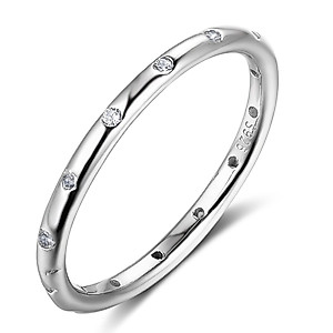 925 Sterling Silver Simple Style CZ Band Ring, Ring Size 6 7 8 (6)