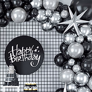 Black Silver Balloons Garland Kit, Black Silver Balloons Arch Kit With Black and Metallic Silver Latex Balloons, Black Silver Balloons Arch for Birthday Wedding Anniversary Party Supplies