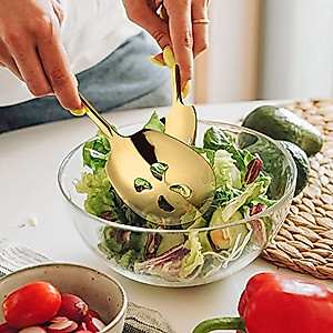 Stainless Steel Serving Spoon x 3, Slotted Serving Spoon x 3, 9.14 Inches Large Serving Utensils Set of 6 for Catering, Dishwasher Safe (Gold)