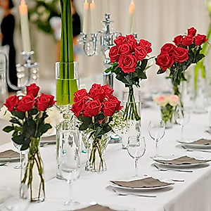 CEWOR 10pcs Artificial Roses with Stems Red Roses Fake Flowers Decorations for Mothers Day Bridal Bouquet Wedding Party Home Decor (Red)