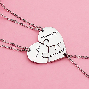 Ankiyabe 3 Best Friends Heart Puzzle Piece Pendant Necklace Set of 3 Long Distance Friendship Necklace 3 Sisters Gift Necklace (We Will & Always & Connected)