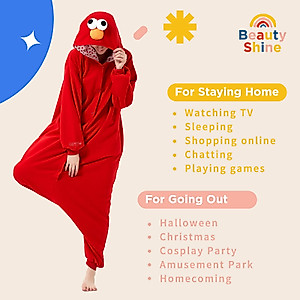 Beauty Shine Unisex Adult Onesie One Piece Pajamas Cosplay Cartoon Costume Halloween Christmas Sleepwear Jumpsuit Plush Homewear(Red, Small)