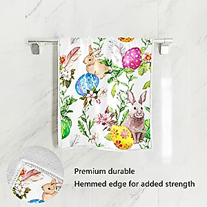 senya Easter Hand Towels, Easter Bunny Eggs in Grass Flowers Highly Absorbent Hand Towels for Bathroom