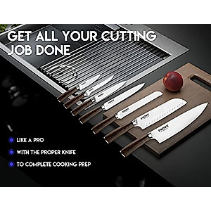 enowo Chef Knife Set, 7 Piece Kitchen Knife Set with Widened Blade & Pakkawood Handle, High Carbon Stainless Steel Knives Set for Kitchen