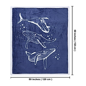 Zevrez Whale Blanket Navy Blue Whales Throw Blanket Flannel Fleece Sea Whale Pattern Blankets Whale Gifts and Decor for Sea and Whale Lovers (Whale 2, 48"x60")