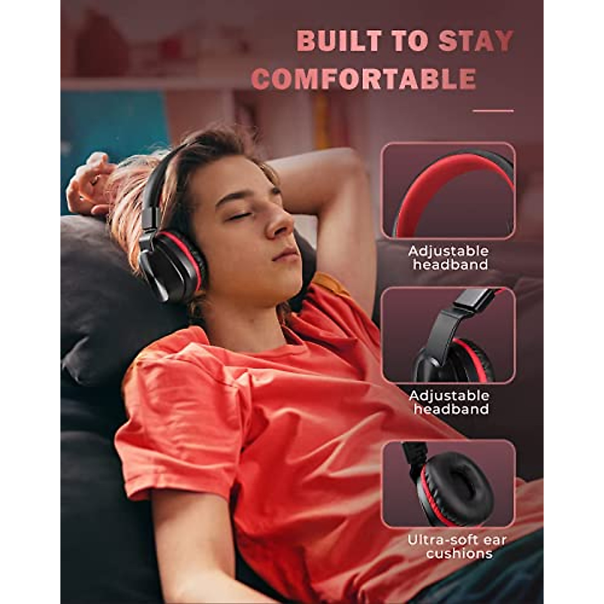 Headphones, On-Ear Wired Headphones with Microphone, Stereo Sound Headphones with 1.5m Tangle-Free Cord for Adults Children Teens Boy Girls Kids, Lightweight Foldable Headphones for School Travel