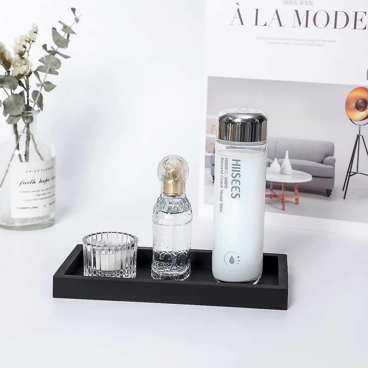 Black Bathroom Vanity Tray and Instant Dry Sink Caddy Kitchen Sponge Soap Holder Dispenser Organizer Stone Tray for Sink, Bathroom, Counter, Small, Foam,